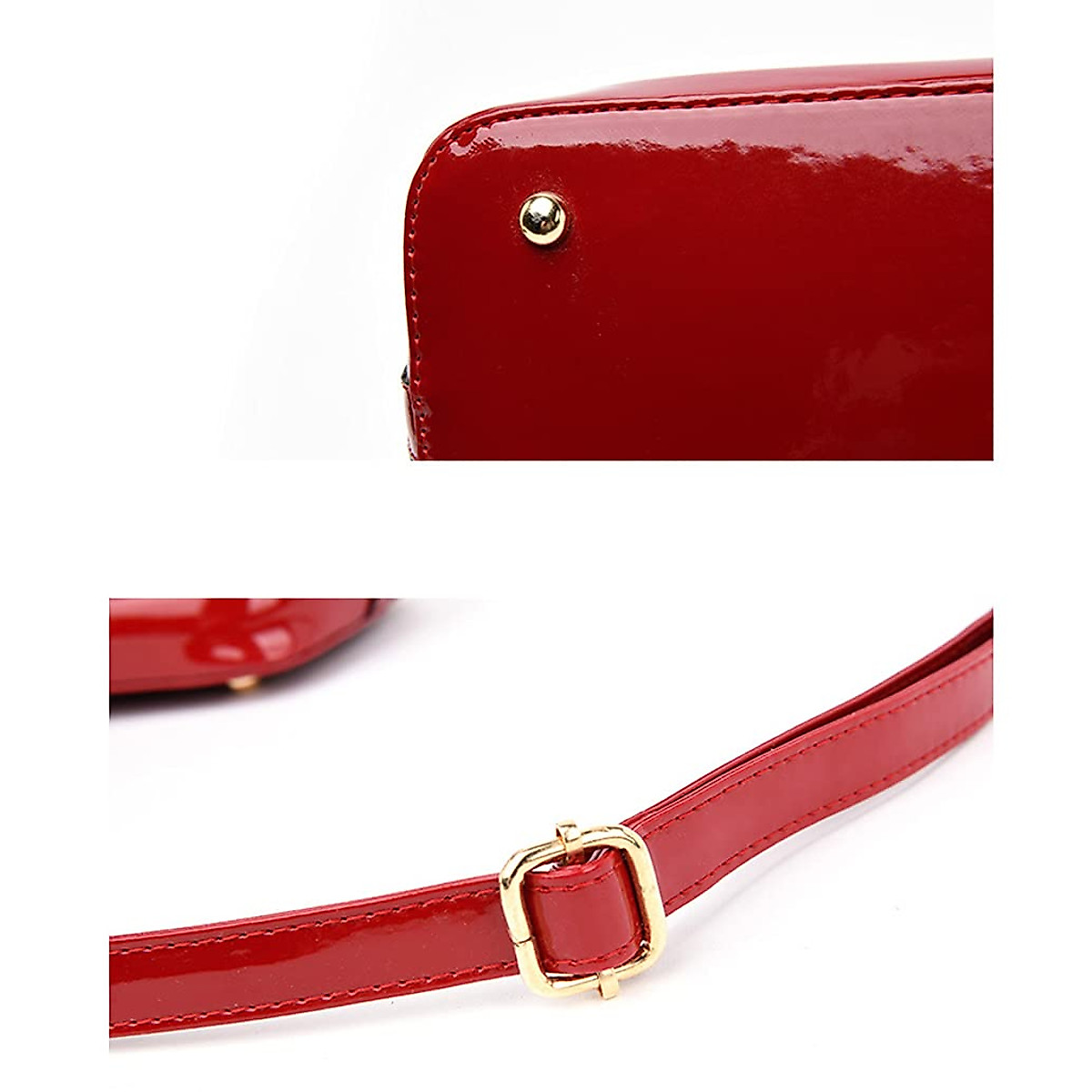 Patent Leather Handbag Crocodile Pattern Top Handle Purse Shell Bag Come with Wallet (Brown)