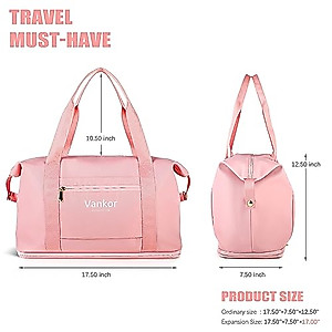 Travel Duffle Bag, Sports Tote Gym Bag, Weekender Bag, Expandable Waterproof Carry on Bag with Trolley Sleeve Wet Pocket Overnight Bags for Women - Pink