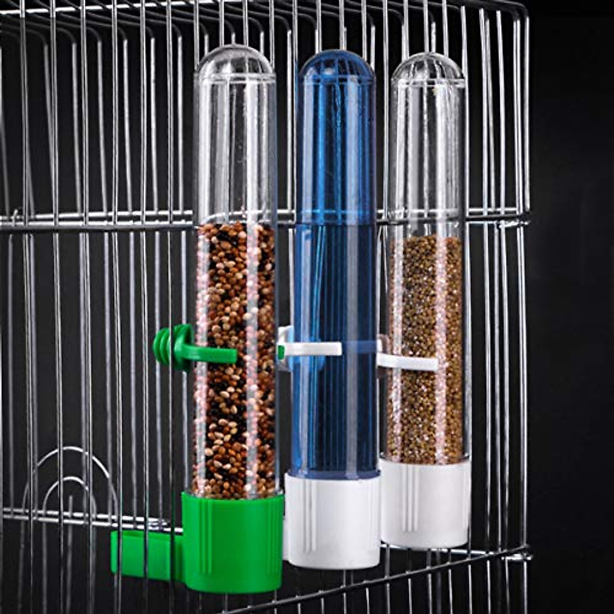 UKCOCO Bird Food Water Dispenser- Bird Feeder Automatic Hanging Bird Parrot Feeding Cup, Clear Bird Cage Feeder Cage Accessories for Finch Parakeet Small Bird 65ML (Random Color)