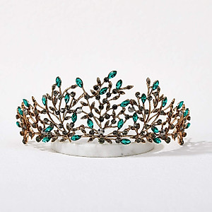 SWEETV Vintage Tiaras and Crowns for Women, Crystal Leaf Metal Tiara, Gothic Queen Crown, Birthday Party Quinceanera Pageant Prom Halloween Costume Headpieces,Green,Eden