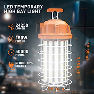NS 150W LED Temporary Work Light Fixture,5,000K 24250 Lumen Daylight White,IP64 Dust & Waterproof,Portable Hanging Construction Lighting for Jobsite Indoor Outdoor Workshop Location