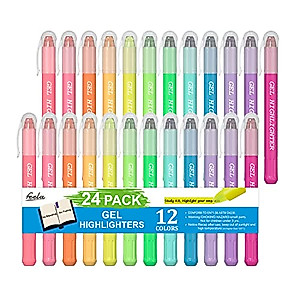 Feela 24 Pack Gel Highlighters, 12 Assorted Colors Bible Highlighter Markers Journaling Supplies, No Bleed Through For Highlighting Journal School Office