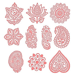 Hashcart® Wooden Pottery Stamps for Block Printing - Handcarved Indian Textile Printing Blocks Set of 10, Wooden Clay Pottery Stamps for Crafting on Fabric, Card & Henna Stamps