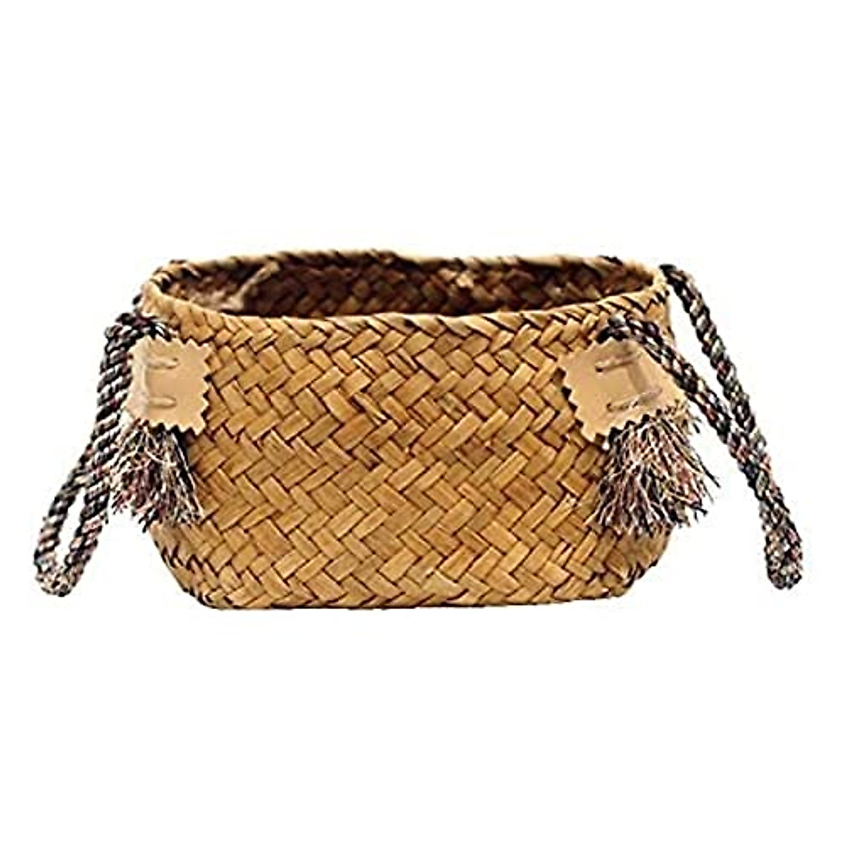 WALTX Round Basket Mini Hand- Woven Seaweed Basket Desktop Storage Basket Simulation Flower Basket Portable Seaweed Basket