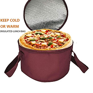 Set of 2 Polyester Fabric Round Thermal Casserole Carrier,Reusable Insulated Lunch Cooler Bag,Pie Carrier for Potluck,Picnics,Collapsible Cooler for Hot/Cold Food,11X7 inch (Red Color)