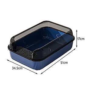 ＡＷＨＡＯ Cat Litter Box,Cat Toilet, Stain Resistant Anti Splash Semi Enclosed Sturdy Scatter Shield Cat Bedpan Large Kitty Litter Pan Open Top Cat, Blue