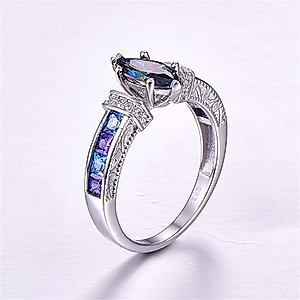 Women's Natural Rainbow Color Gemstone Ring 925 Sterling Silver Simulated Mystic Topaz Promise Ring for Her (8)