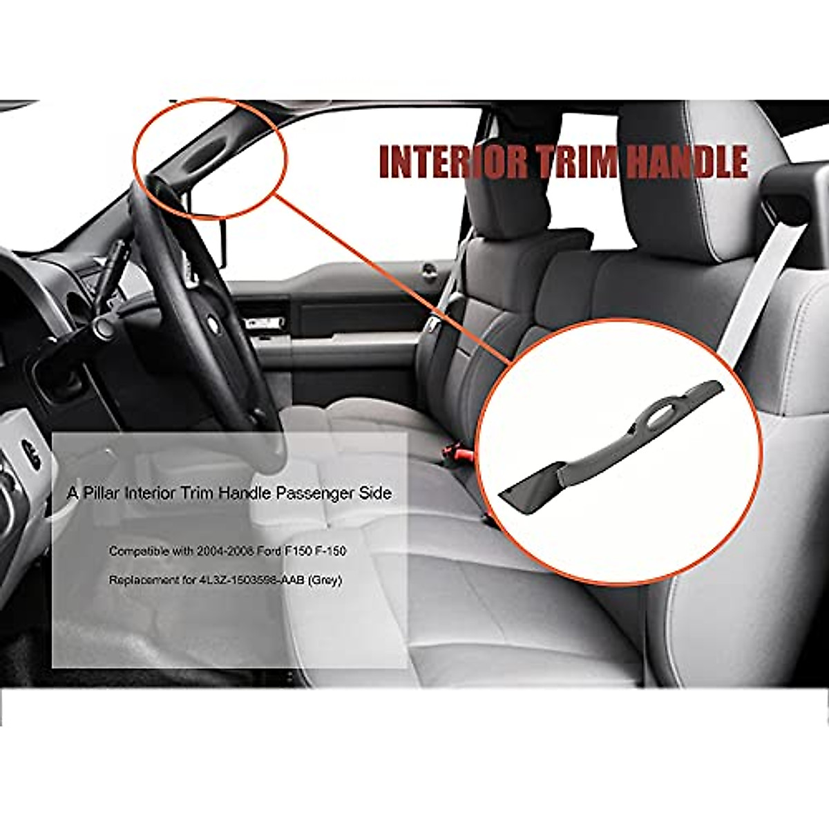 A Pillar Interior Trim Handle Right Passenger Side Compatible with Ford F150 F-150 2004-2008 Lincoln Mark LT 2006-2008 A Pillar Grab Handle Assist Panel 4L3Z-1503598-AAB (Right Passenger Side Gray)