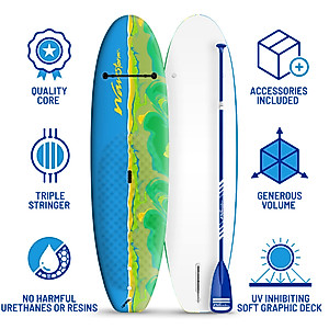 WAVESTORM 8ft Junior Stand Up Paddleboard | Superior Foam Construction with Stringers | Accessories Included Adjustable Paddle Leash and Removable fin| Carry Handle | Sized for Youth