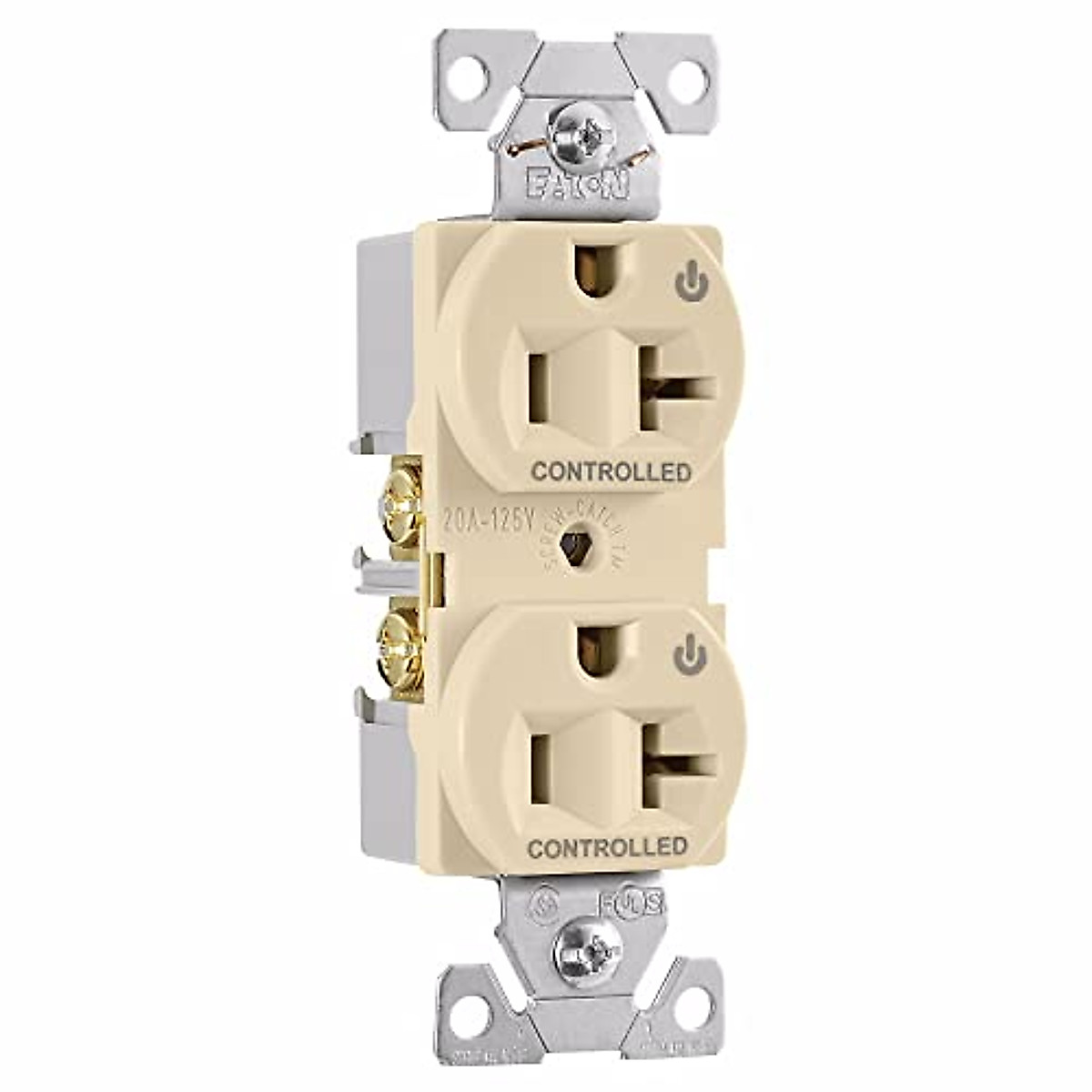Eaton 5362CDV Arrow Hart Dual Control Heavy Duty Industrial Grade Duplex Receptacle, Auto-grounding, #14-10 AWG, 20A, Flush, 125V, Ivory, Brass, High-Impact Nylon face, 5-20R, 2-Pole (10-Pack)