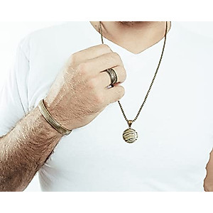 Akitsune Orbis Bangle | Damascus Antique Arm Jewelry Women Mens Stainless Steel Bracelet Rustic - Brass 65mm