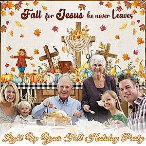 Harloon Fall for Jesus Banner Decorations Thanksgiving Pumpkin Backdrop Banner Autumn Party Background for Fall Thanksgiving Christian Religious Photo Booth Props Supplies, 71 x 43 Inch
