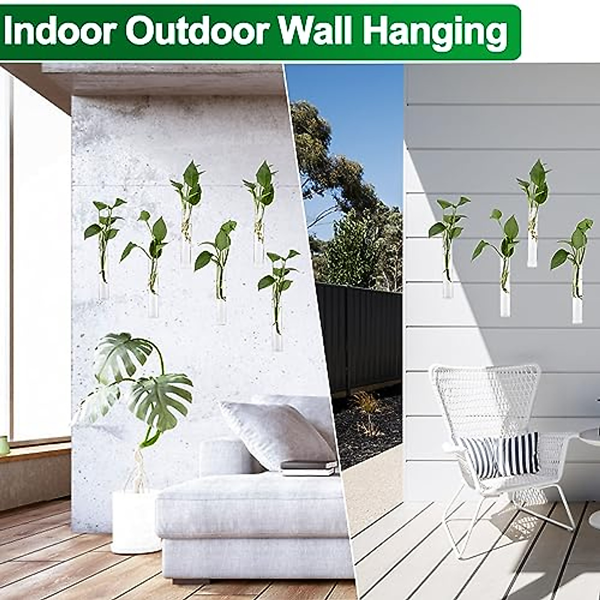 SPORTYOUTH 6Pcs Wall Hanging Glass Planter Terrariums Plant Propagation Stations Desktop Tubes, Large Cylinder Bud Vase Container for Hydroponics Plants Air Plants, Home Office Decor Kit