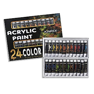 KINREX Acrylic Paint Set - 24 Color Art Set - 12 ml Each - Non Toxic and Vibrant Colors - Best Craft Gift for Adults and Kids