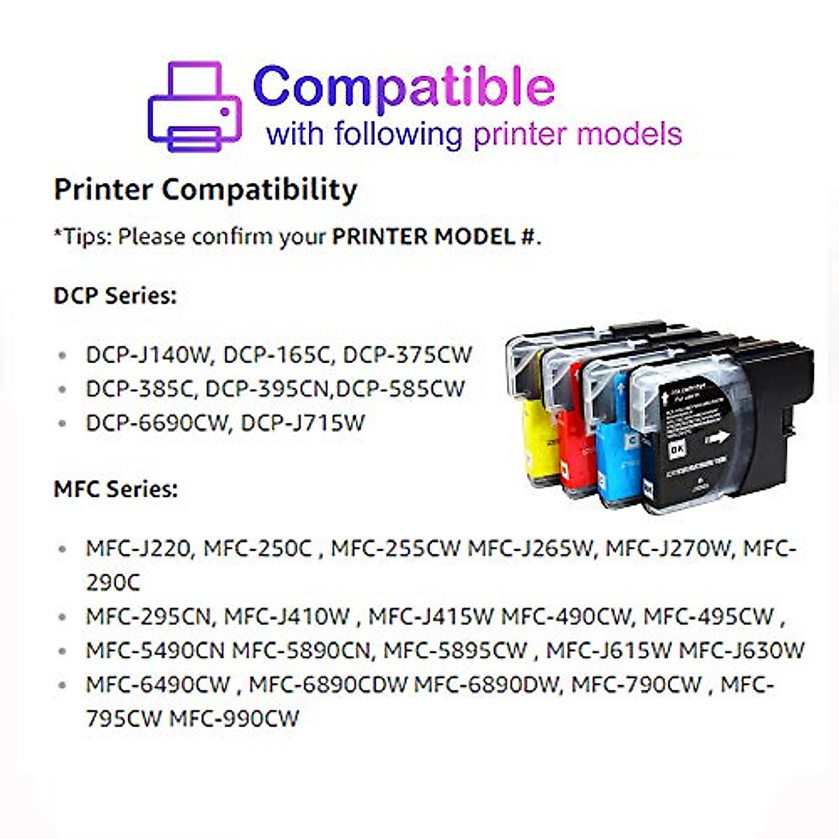 Tuobo Ink Cartridge Replacement for Brother lc61 Ink cartridges LC65 LC-65 LC-61 LC61 Ink Cartridges use with DCP-165C DCP-375CW MFC-J220 MFC-255CW MFC-J265W MFC-5490CN MFC-6490CW (3BK+3C+3M+3Y)