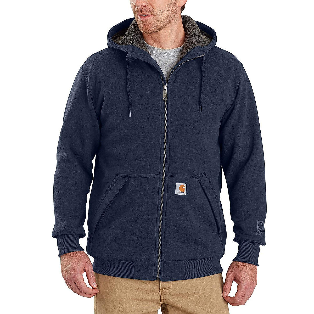 Carhartt Men's Rain Defender Rockland Sherpa Lined Hooded Sweatshirt, New Navy, Medium