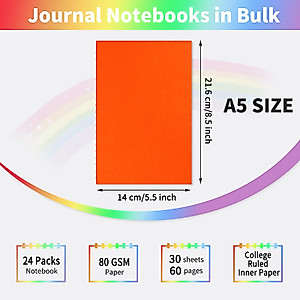 EOOUT 24pcs Colored Journal Notebooks Bulk, 5.5" X 8.5" Ruled Lined Journal, Soft Cover, 60Pages, for Gifts, Kids, Office, School Supplies