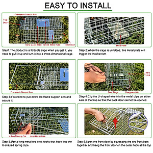 Live Animal Cage Trap,24 X 7 X 8In Animal Trap for Rabbits,Stray Cats,Squirrels,Humane Cat Trap,Foldable Live Traps Cage with Handle for Groundhogs,Opossums
