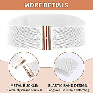 Cobee Women Elastic Wide Belt,Waist Belt with Flat Buckle(White)