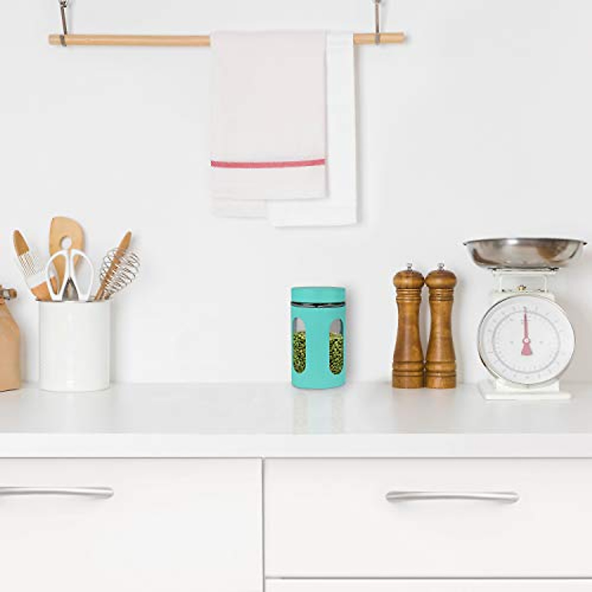 Blue Donuts 32 Oz Glass Jars with Airtight Lids - Glass Kitchen Canisters, Glass Containers for Food Storage with Lids, Airtight Food Storage Containers for Pantry, 946 ML Clear Jars, Turquoise