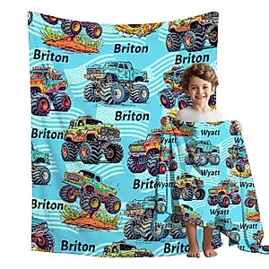 Personalized Car Blanket with Name for Boys, Customized Baby Blanket with Name for Boy, Soft Flannel Car Toddler Gifts for Christmas Birthday Memorial Day for Shower Children Bed 30"x40"