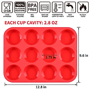 FUNBAKY Silicone Muffin Pan, European LFGB 12 Cups Cupcake Pan, 2-Pack Muffin Tin for Muffin, Cupcake, Fat Bomb, Egg Muffin, 100% Food Grade Silicone Molds