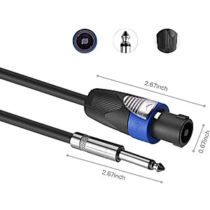 Yoico Pro 6 Feet Speakon to 1/4 Speaker Cable - 6 ft 12 Gauge Speakon to 1/4 Male Inch Audio Amplifier Connection Heavy Duty Cord - Single