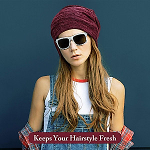 SATINIOR 6 Pieces Satin Lined Sleep Slouchy Cap, Hair Cap for Sleeping, Girl Headwear for Frizzy Curly Hair Women (Black, Dark Blue, Gray, Light Gray, Wine Red, Rusty Red)