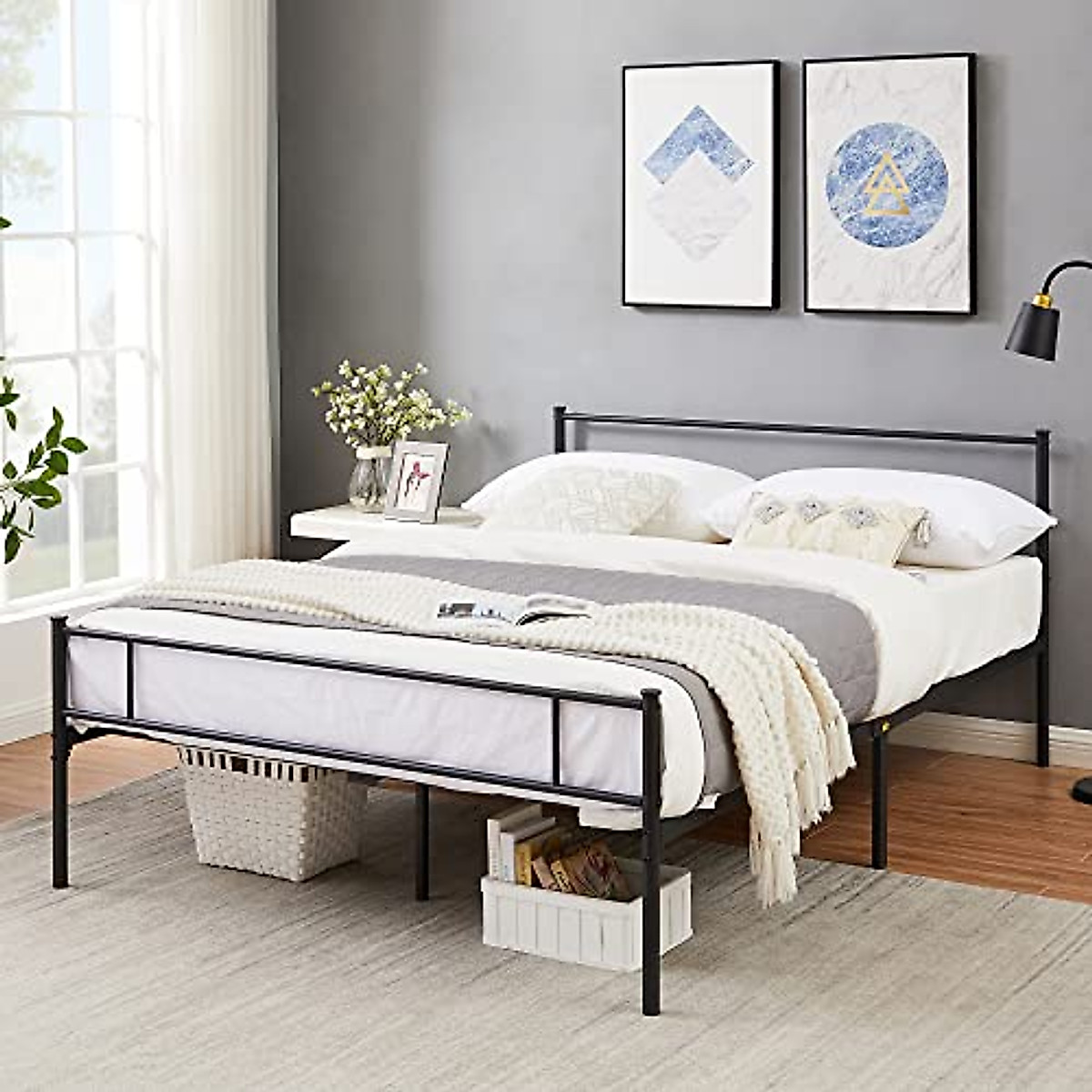 VECELO Metal Platform Bed Frame Full Size with Headboard and Footboard, 12'' Under-Bed Storage & Strong Slats Support, No Box Spring Needed