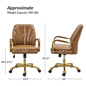 HULALA HOME Camel Leather Office Chair with Gold Legs, Swivel Desk Chair with Padded Seat and Armrests, Adjustable Height Task Chair