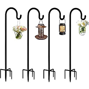 47 Inch Outdoor Shepherd Hook with 5 Prong Base(2 Packs),Adjustable Hanger for Outdoor,Garden Flower Planter,Bird Feeder,Plant Baskets (Black)