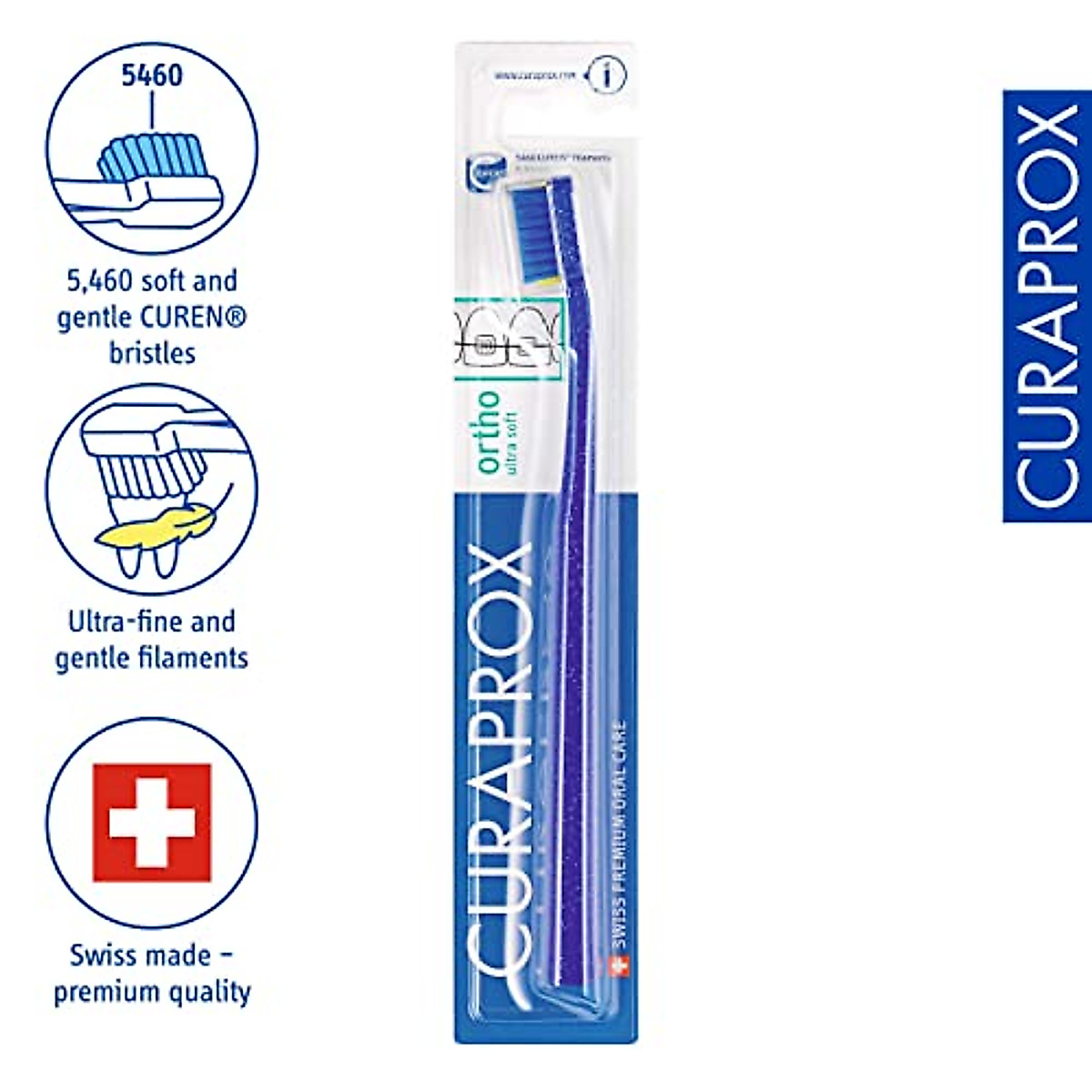 Curaprox CS 5460 Ultra-Soft Orthodontic Toothbrush for Braces with Ultra-Fine Filaments and Compact, Slightly Angled Toothbrush Head for Improved Tooth and Gum Health