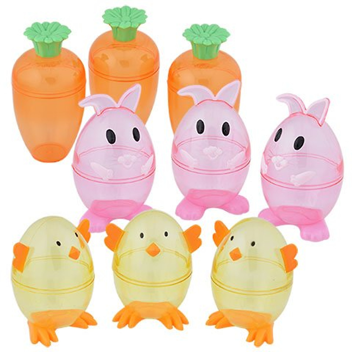 Happy Easter Basket Kids Toddlers Gift Children Pre Made Eggs Goodies Plastic Carrot Bunny Chick -Shaped Easter Containers, 3-ct. BUNDLE OF 3