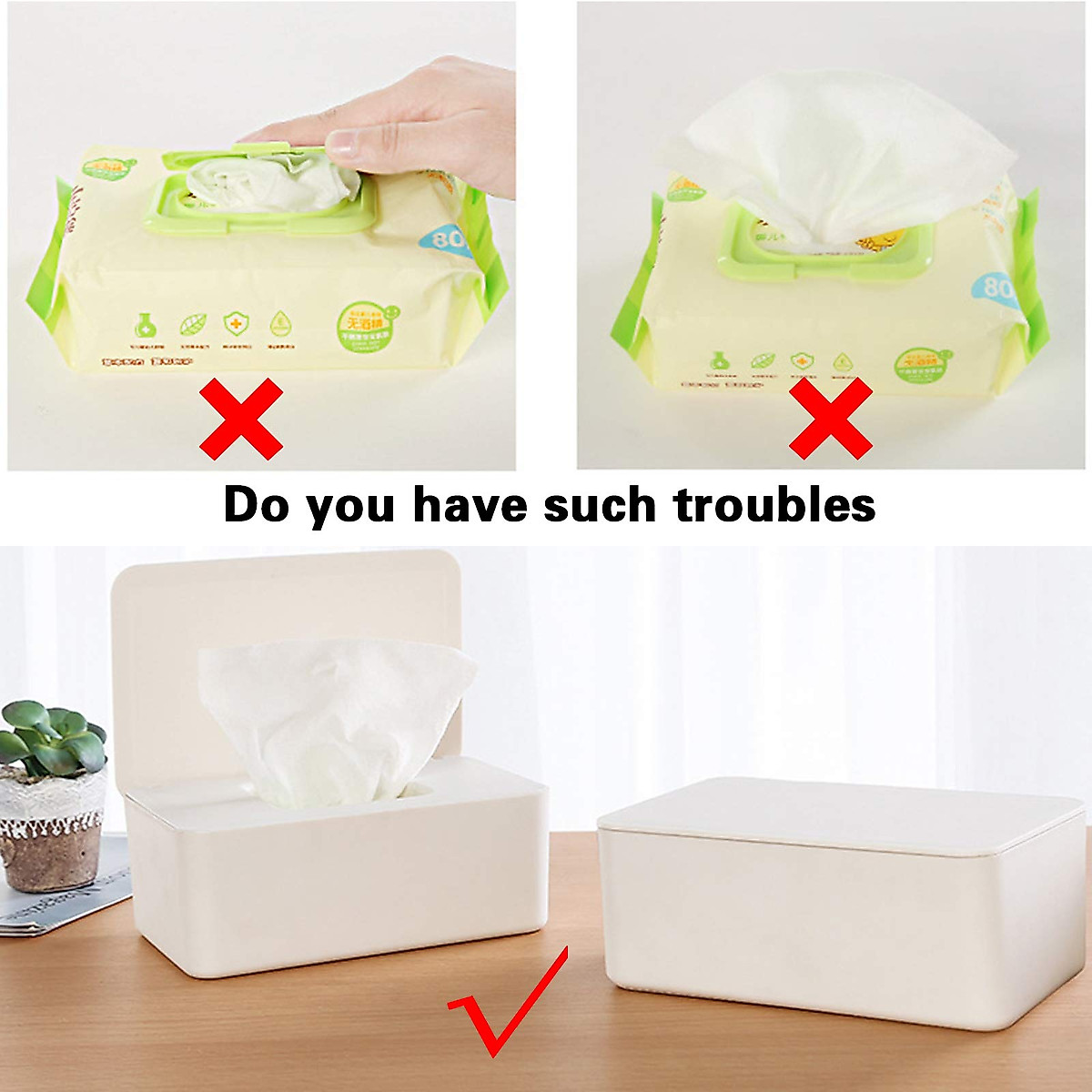Cuayaes White Tissue Box Cover, Refillable Baby Wipes Dispenser with Sealed Lid, Modern Desktop Tissue Box Holder Napkin Organizer Container for Bathroom Car Office
