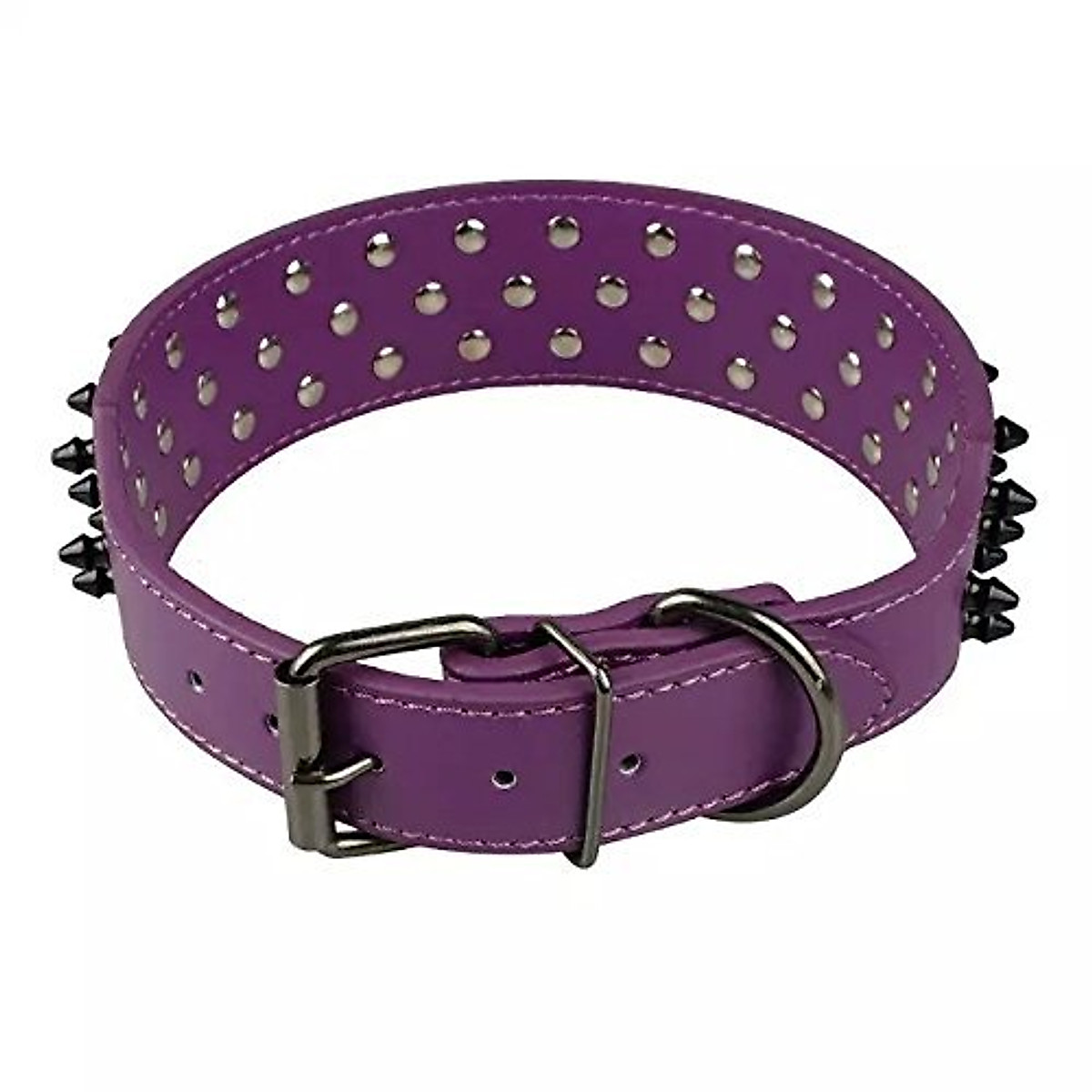 Benala 2" Black Leather Dog Collars Cool Spiked Studded Pet Dog Collar for Medium Large Dogs Pitbulls Mastiff Bully