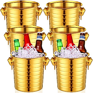 Pinkunn 6 Pack Gold Stainless Steel Champagne Bucket 3 Qt Metal Ice Bucket Double Wall Wine Bucket with Handles Party Beverage Chiller for Champagne Beer Cocktail Wine Drinks Home Bar Accessories