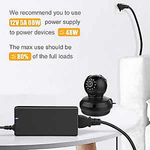 LONGSING 12V 5A Power Supply Adapter, AC 100-240V to DC 12V, Input 100V-240V, Output 12V 5A 60W, with DC Female Connector, 5.5x2.5mm DC Output Jack for 5050 3528 LED Strip Module Light