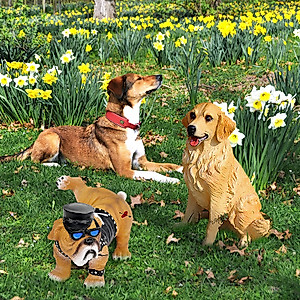 Peeing Dog Statue, Badass Tough Guy Bulldog Dog Ornaments with Glasses, Resin Desktop Crafts Decoration Gift for Children Family