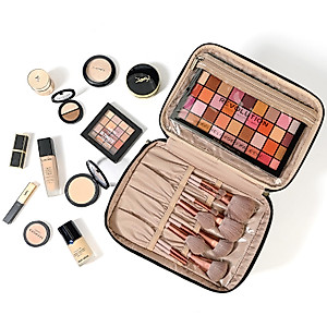 NISHEL Large Double Layer Travel Makeup Bag Women, Large Cosmetic Case, Organizer for Travel-Size Accessories Bottles, Brushes, Conditioner, and Skin Care Products, Black