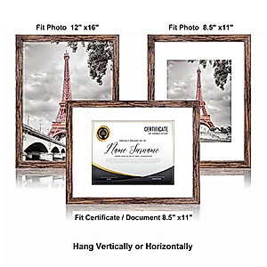 Luxdart 12x16 frame Dark Walnut Made of Solid Wood Display Pictures 8.5x11 with Mat or 12x16 without Mat, Farmhouse Distressed 12x16 Picture frames for Wall Mounting