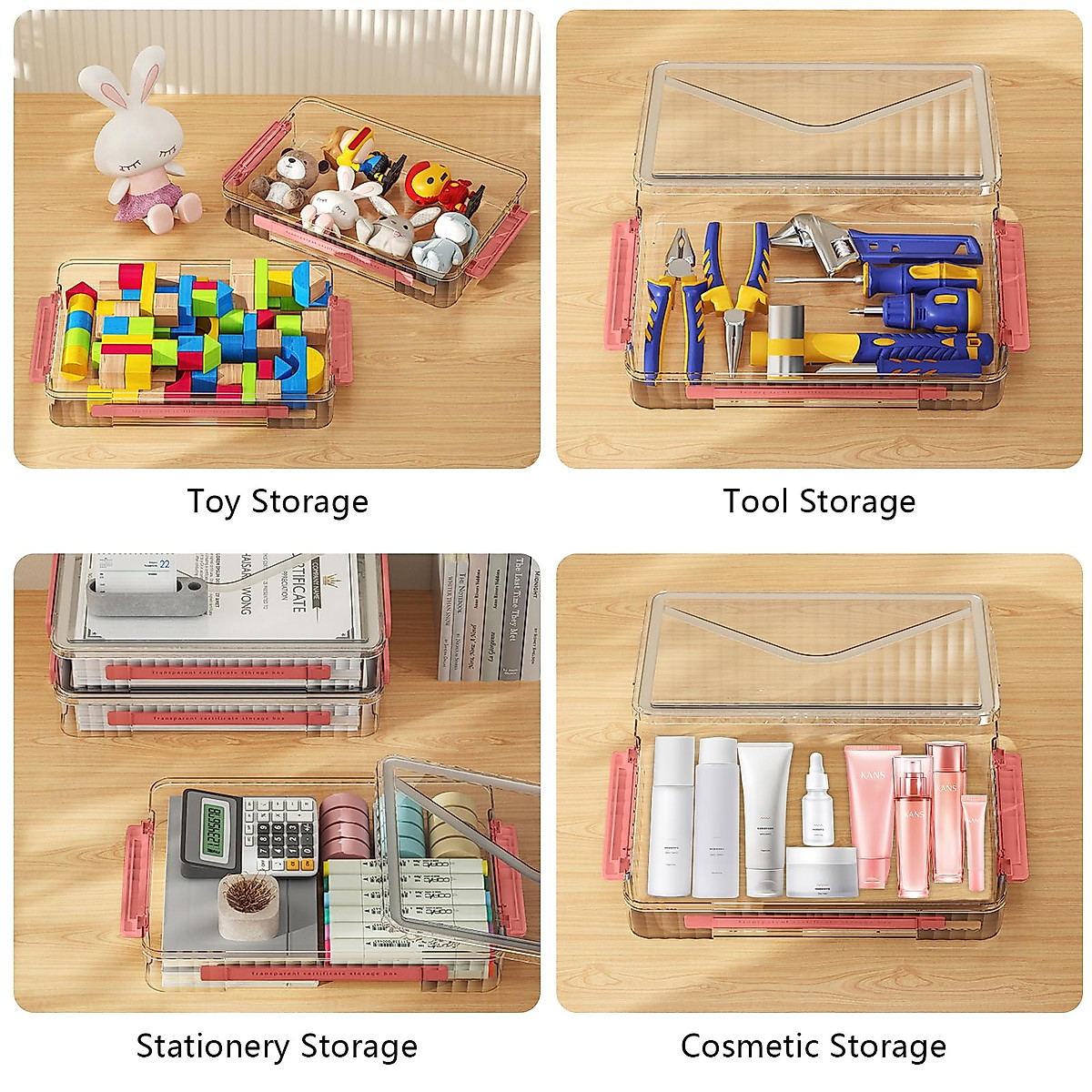 Marte Vanci Plastic Storage Bin with Lid Portable Project Case with Handle Clear Storage Box Transparent File Document Protector Stackable Container for A4 Letter Paper Photo Crafts Scrapbook