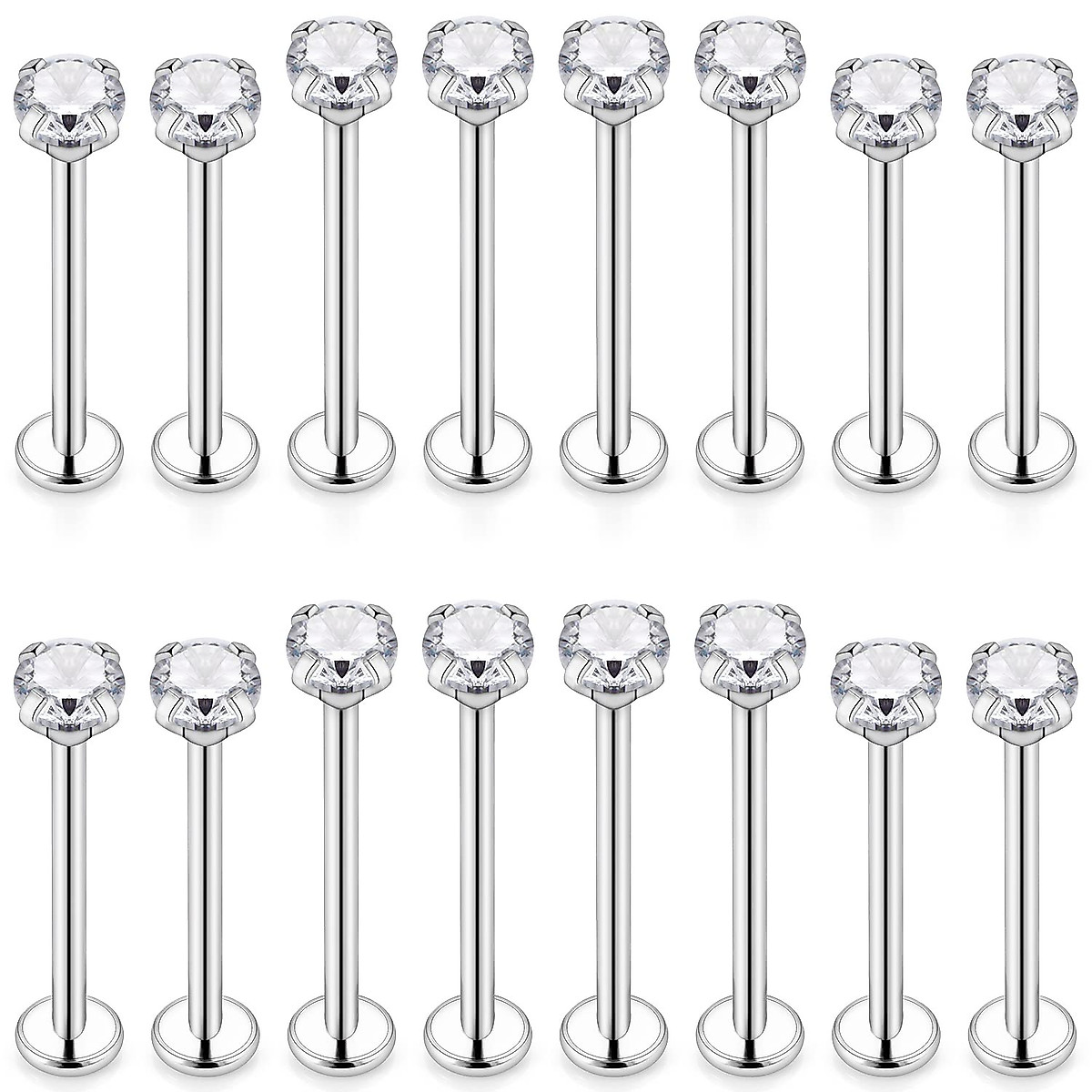 Ovxznts 14G Cheek Piercing Jewelry Stainless Steel Ashley Piercing Lip Jewelry Crystal Internally Threaded Dimple Studs Flat Tongue Rings for Women Men 14mm 9/16 inch