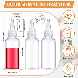 Eccliy 60 Pieces 2 oz 60 ml Plastic Bottles Applicator with Twist Top Cap Pet Refillable Plastic Empty Applicator Bottle for Hair with Clear Twist Top Cap for Hair Oils and Liquids