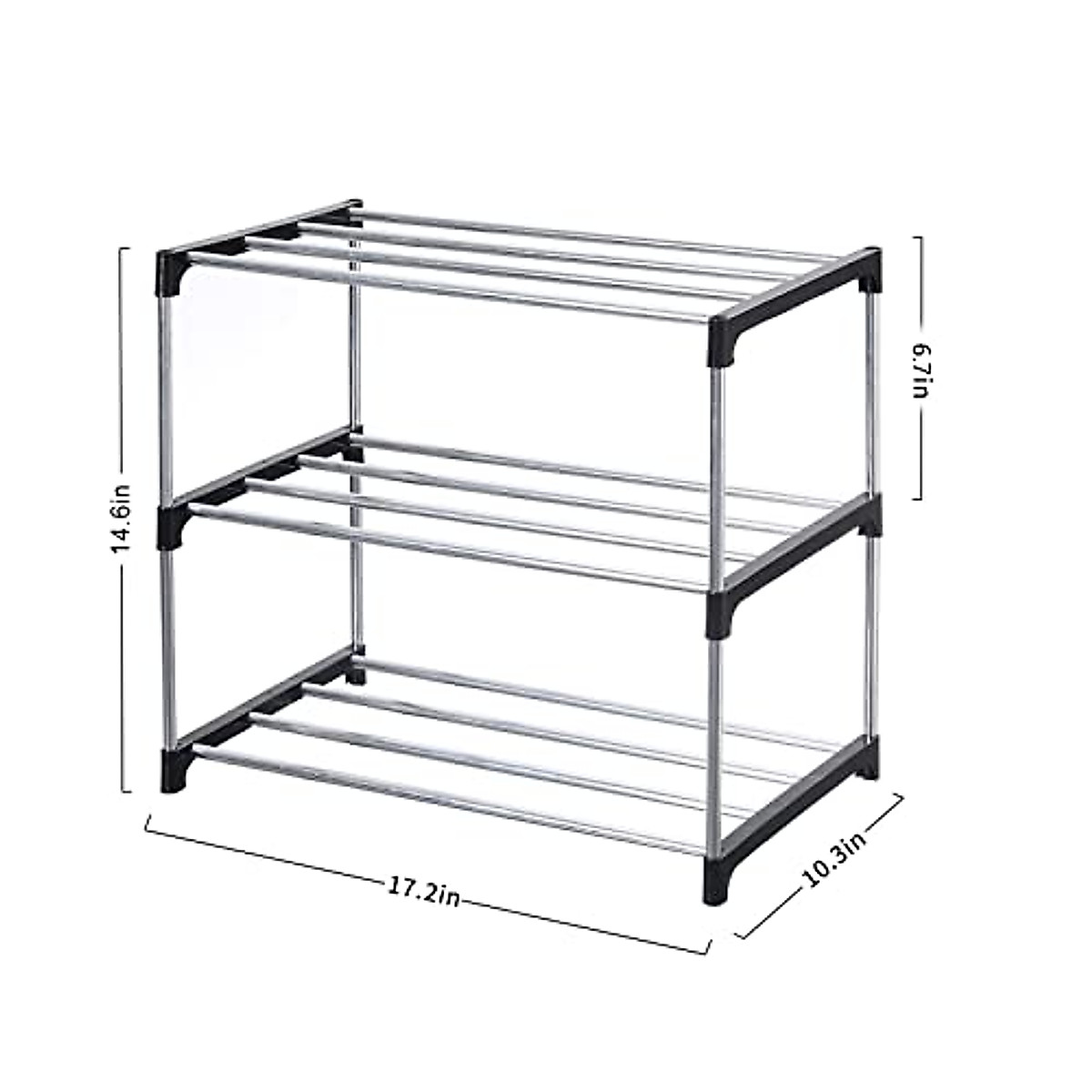 Jucaifu Stackable Small Shoe Rack, Entryway, Hallway and Closet Space Saving Storage and Organization (3-Tier, Black)