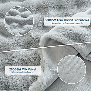 Tokokimo Grey Fluffy Comforter Cover Queen Set, Faux Rabbit Fur Duvet Cover Set 3 Pieces (1 Shaggy Duvet Cover+2 Pillowcases) Fuzzy Grey Bedding Set (Grey, Queen)