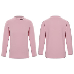 ranrann Kids Girls Boys Thermal Underwear Top Letter Print Mock Neck Long Sleeve Undershirt Winter Base T-Shirt Pink 10-11 Years