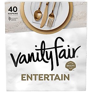 Vanity Fair Entertain Paper Napkins, 40 Count, Disposable Napkins Made For Entertaining And Events