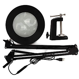 ZJchao Magnifier Lamp, 12w USB Clip on Table Lamp Foldable 5X Magnifying Glass LED Eye Caring Lamp for Reading Working Jewelry Makers Skincare Beauty(Black)