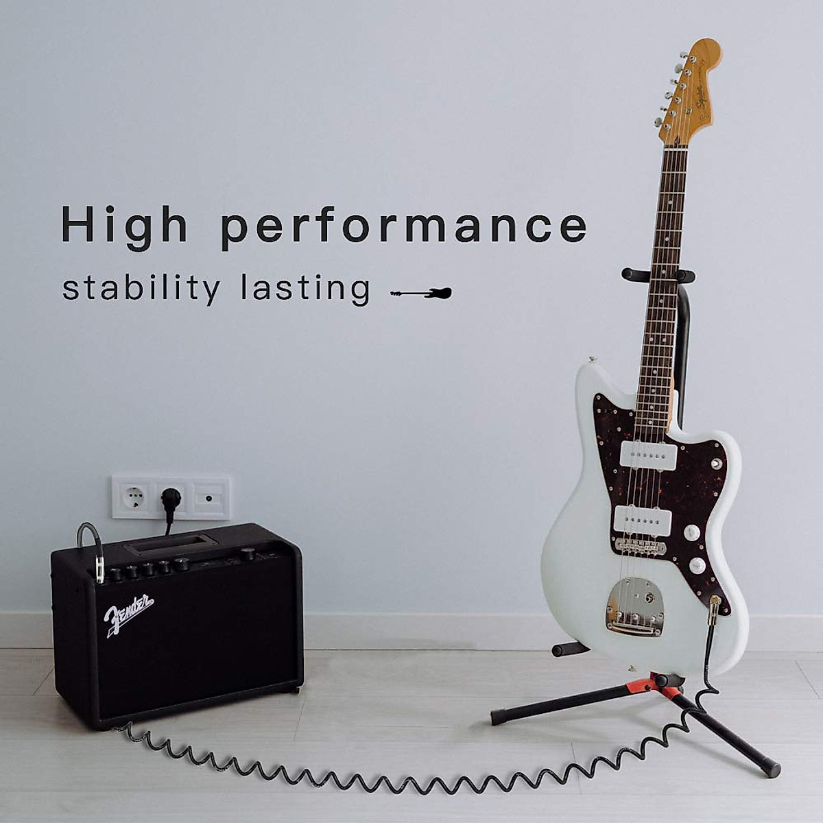 YESPURE 10 ft Guitar Cable, Black PU Spring Electric Instrument Cable,Gold Plated Straight 1/4" TS to Right Angle 1/4" TS Electric Guitar Bass Pro Audio Cable - 10 Ft