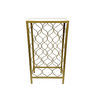 Wine Rack Bottle Holder for 18 Bottles - Decorative Mini Bar Stand with Marble Table Top - Gold Metal Free Standing Home Wine Organizer for Storage and Display in Kitchen, Pantry - by Designstyles